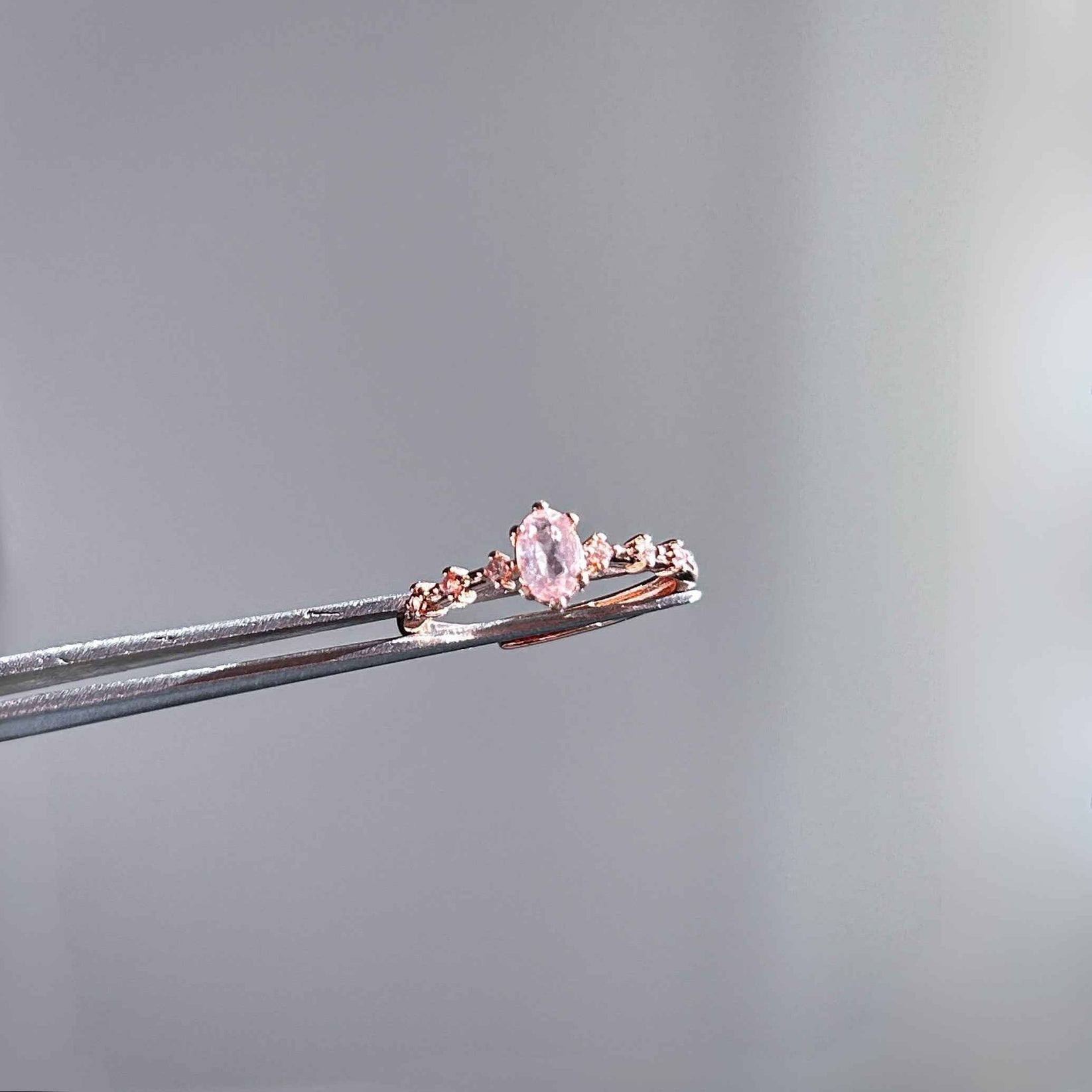 Rose Quartz Adjustable Rose Gold Ring with Zircon – Crystal Moment